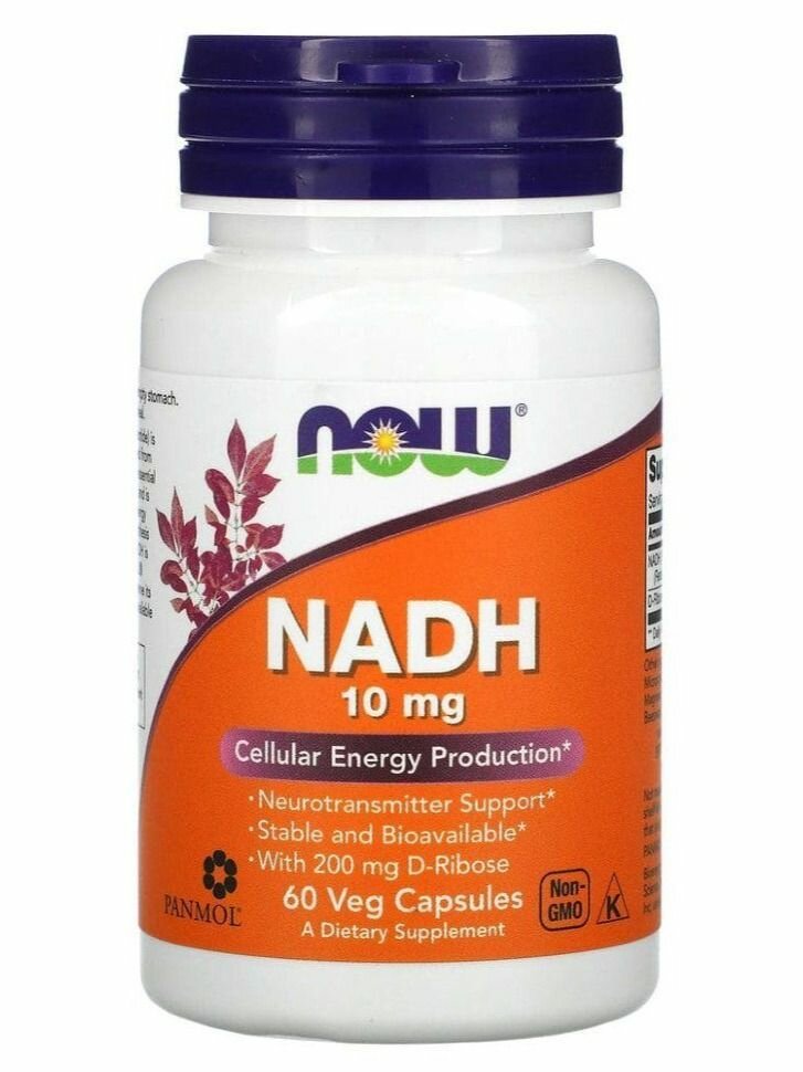Now Foods NADH, надх, Никотинамид-аденин-динуклеотид 10 мг - 60 капсул