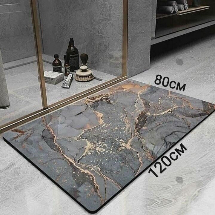 Коврик для ванной комнаты и туалета нескользящий 80х120 влаговпитывающий быстросохнущий противоскользящий на пол впитывающий безворсовый светло-серый