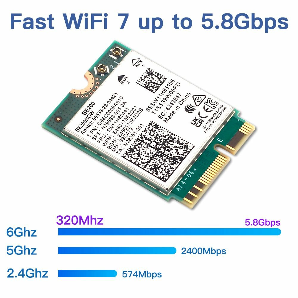 Модуль WiFi 7 Адаптер PCI-E Intel BE200 Wi-Fi 2.4 / 5 / 6 Ггц Bluetooth 5.4, EP-BE9715