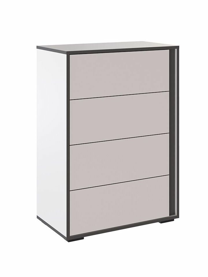 Комод с 4 ящиками, без ручек, 70х98х38 см, белый, графит серый, 1 шт.