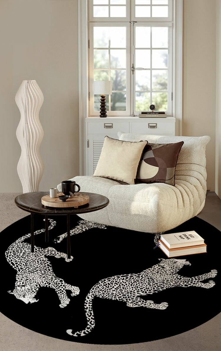 Ковер "GOYA", имитация леопарда, ручная стирка, антискользящий, 80*80см，чёрный