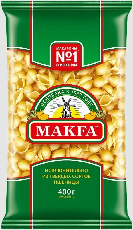 Макфа Макаронные изделия, Макароны ракушки, 400г, 1 штука