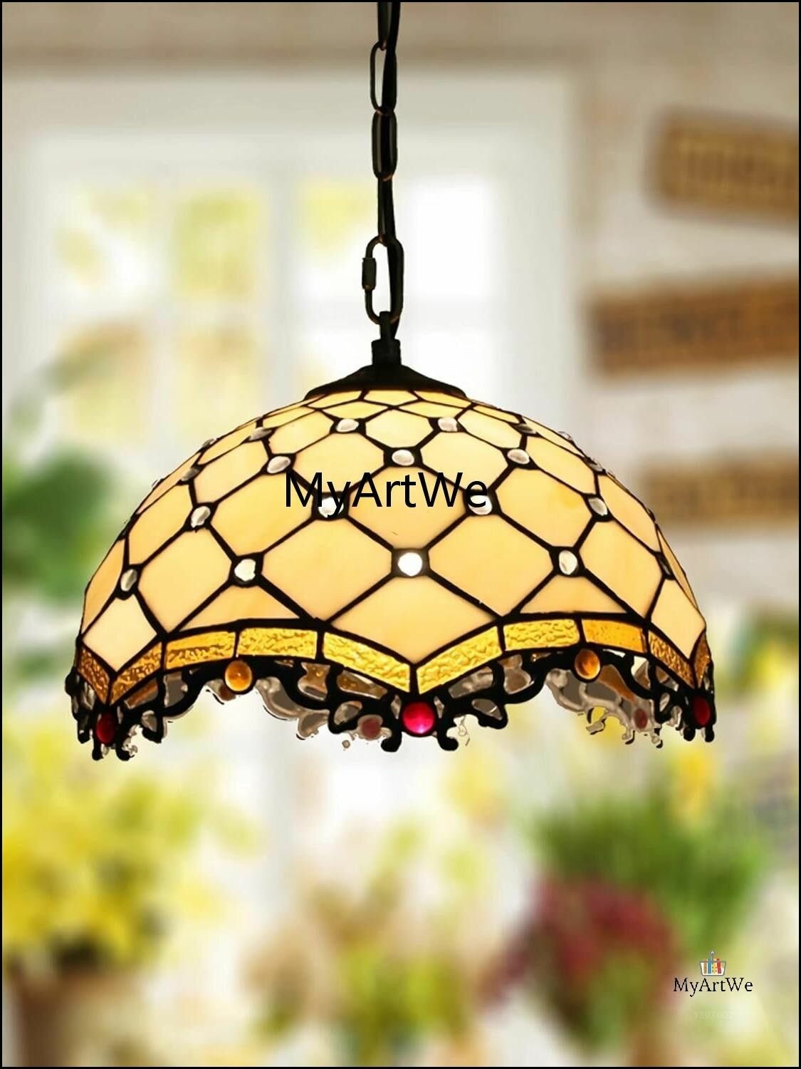 Эксклюзивный светильник MyArtWe M158W 30 см в технике Тиффани для потолка
