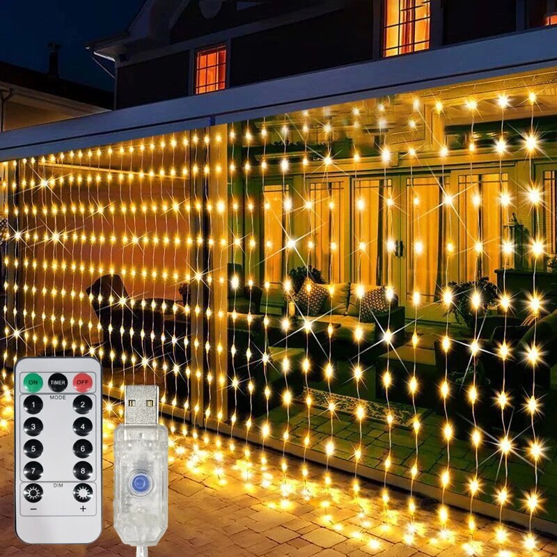 Светодиодная гирлянда-штора 3x2 м, 200 LED, теплый белый