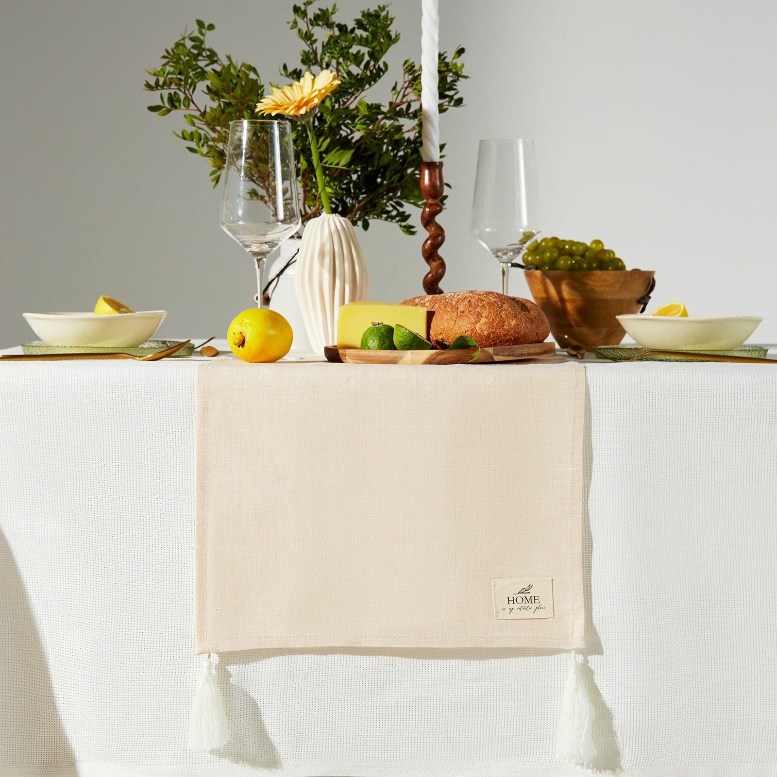 Скатерть дорожка на стол, льняная, 40х142 см