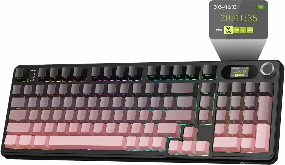 ATTACK SHARK Игровая клавиатура беспроводная X98PRO, Английская раскладка, черный матовый, светло-розовый