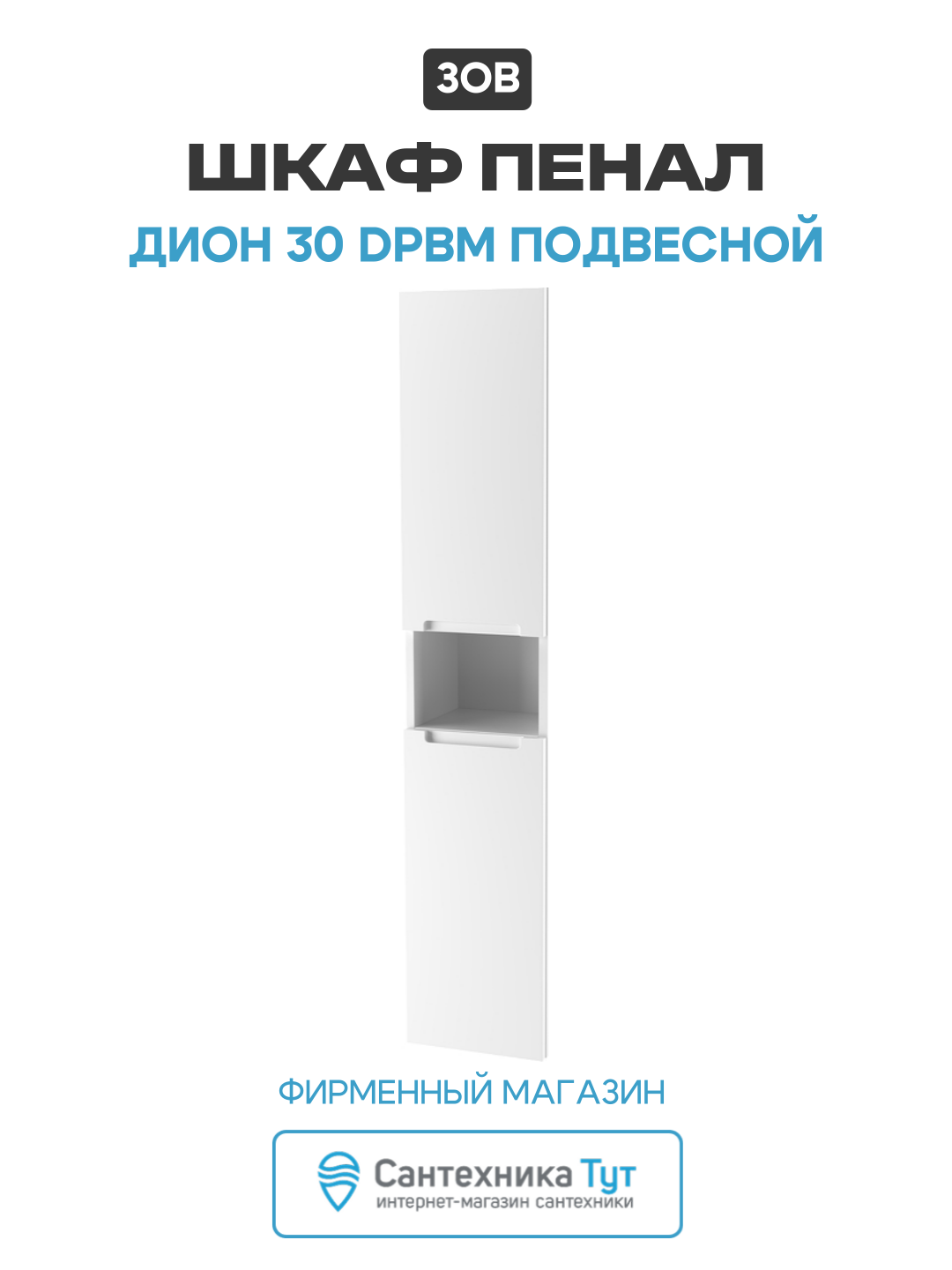 Шкаф пенал ЗОВ Дион 30 DPBM подвесной цвет Белый матовый, стильный дизайн