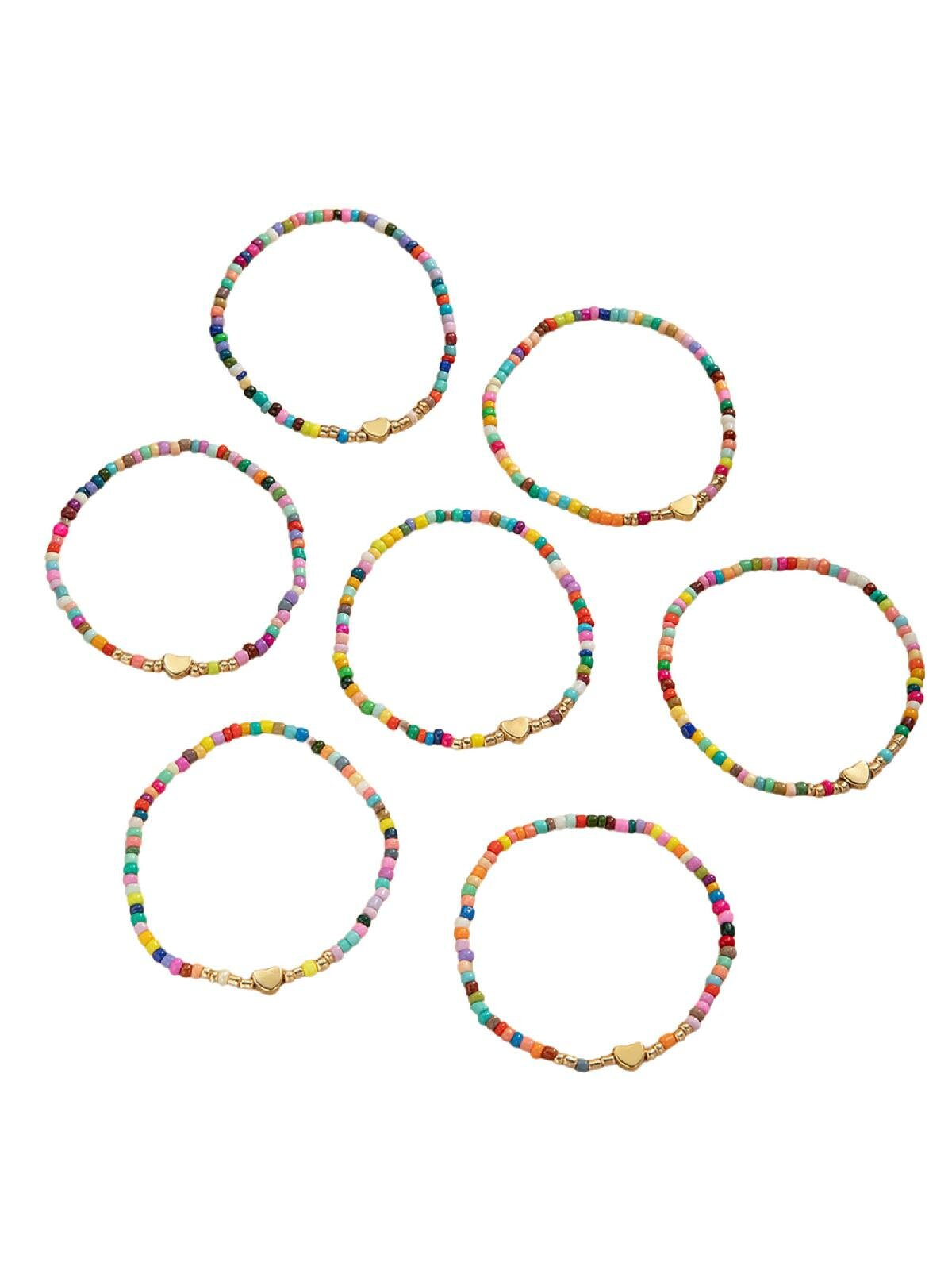 Набор браслетов из эластичных бусин 7шт для дам, стильные Эластичные аксессуары для запястий