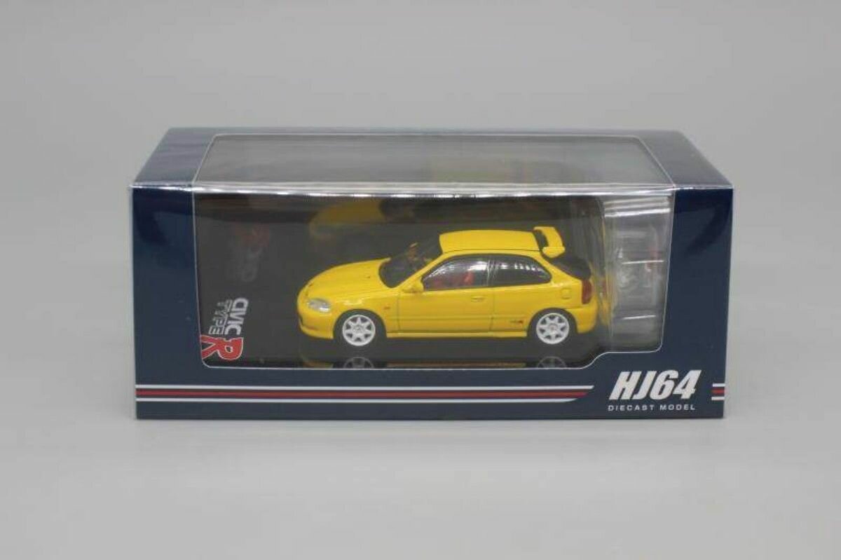 Машинка Hobby Japan 1/64 Honda EK9 6th Generation Type R Civic Yellow Die-cast Alloy Car Model Collection Toy Gift