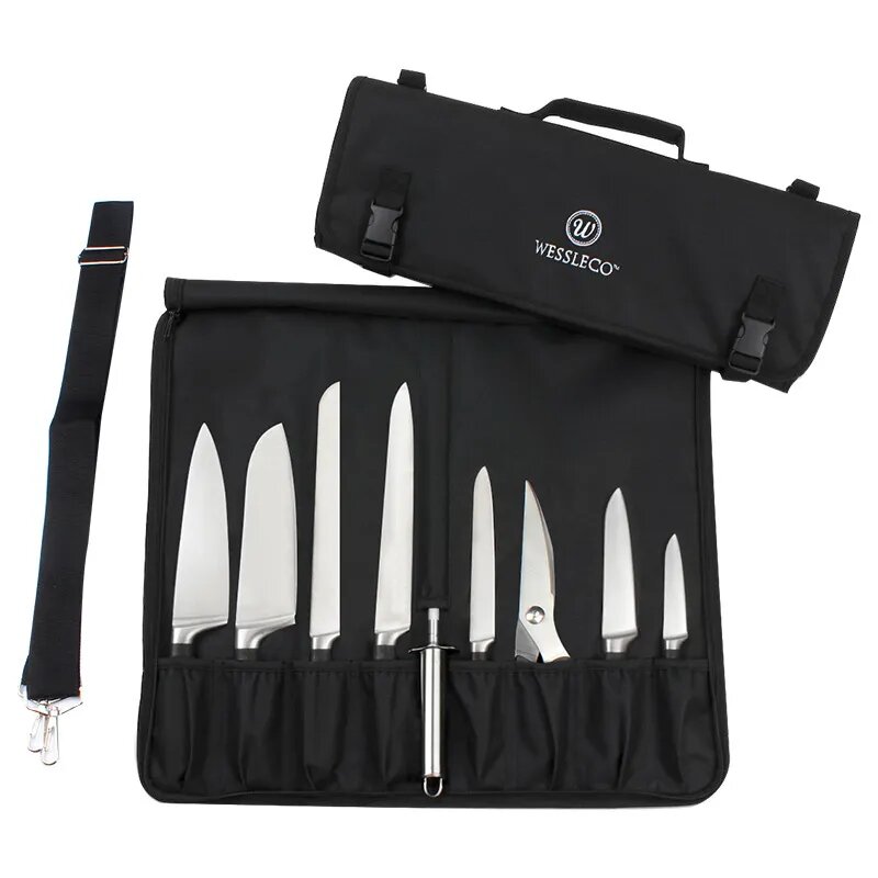Чехол для столовых приборов WESSLECO Pro Chef's Knife Roll (4 слота) водонепроницаемый черный Оксфорд
