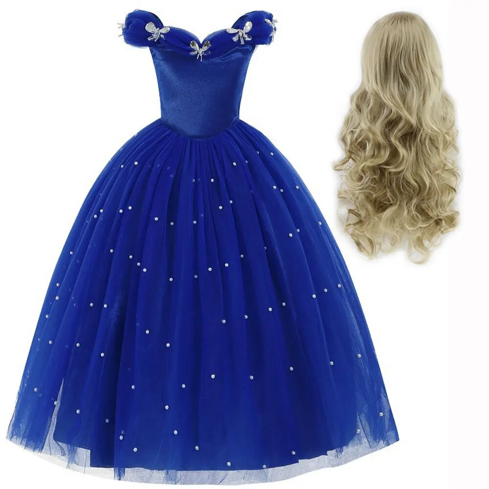Рождественское платье Золушки Disney для девочки из 4T(tag 120), Синий, Cinderella Suit 06