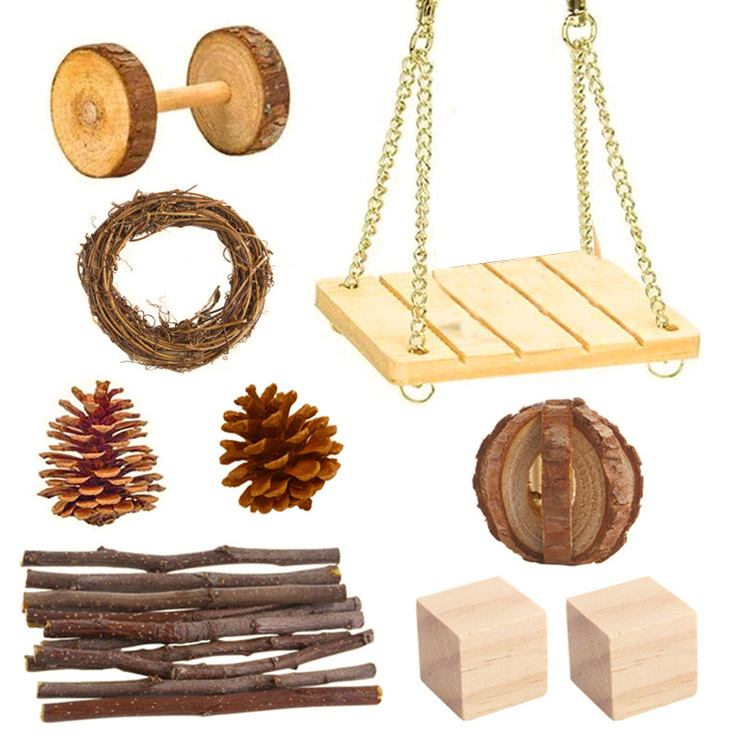 Игрушки для хомяков Наборы для грызания хомяков 9 штук Игрушки для активности мелких животных Игрушки для грызания для шиншилл с качелкой Уход за зубами Молярная игрушка для кроликов хомяков морских свинок