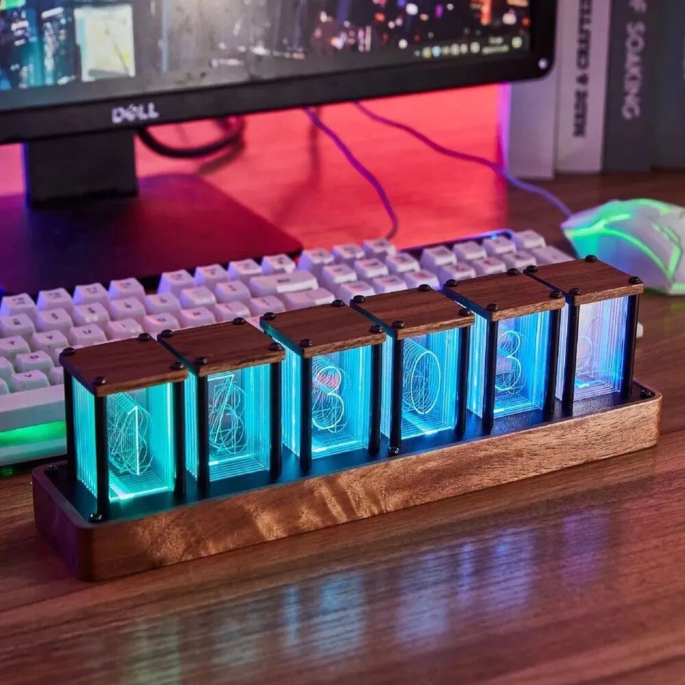 Настольные светящиеся RGB ретро-часы (28x7х6 см) сборная модель