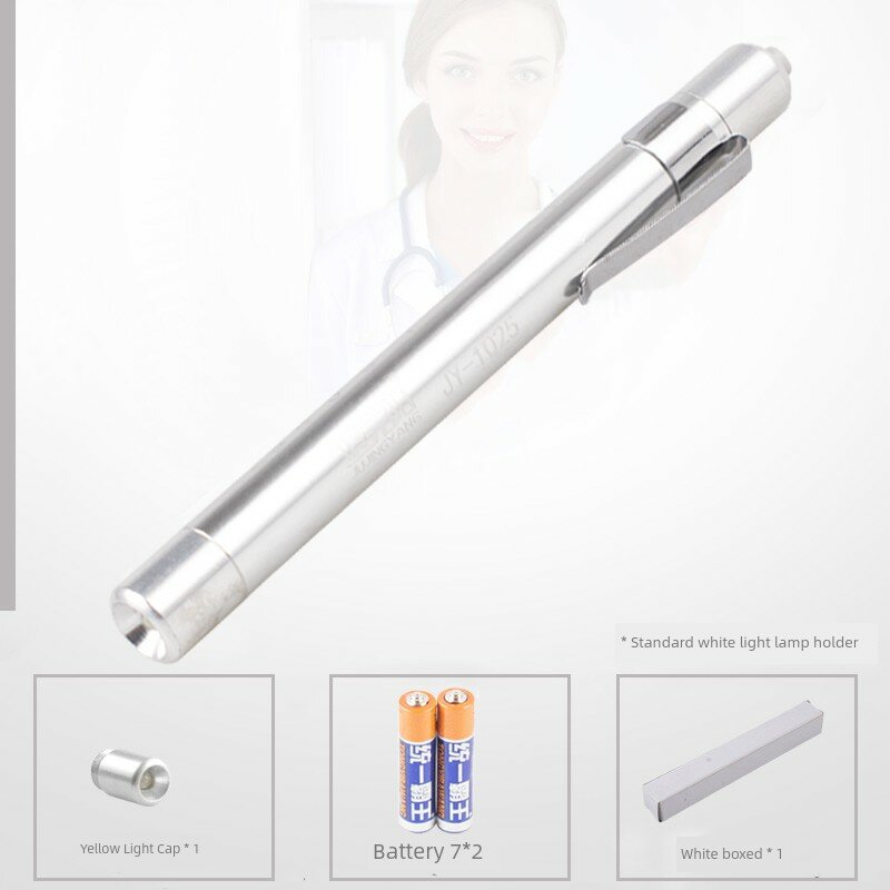 Светодиодный двойной источник света, медицинский фонарик в форме ручки, желтый свет, освещение учеников, ручка, белый