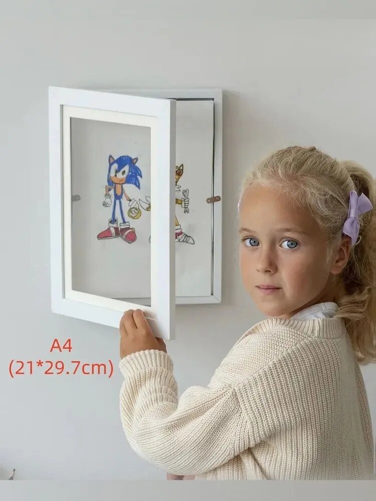 Фоторамка для детских рисунков А4 (21*29.7см) Белая деревянная