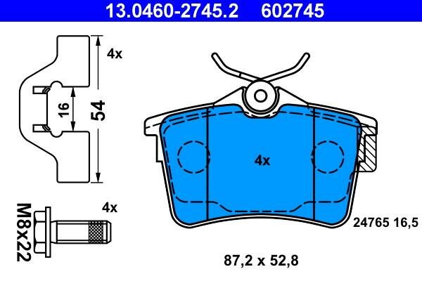 Колодки тормозные ATE 13-0460-2745-2, задние, Citroen Berlingo, Peugeot 308, Peugeot Partner 1.4-2.0 09.07