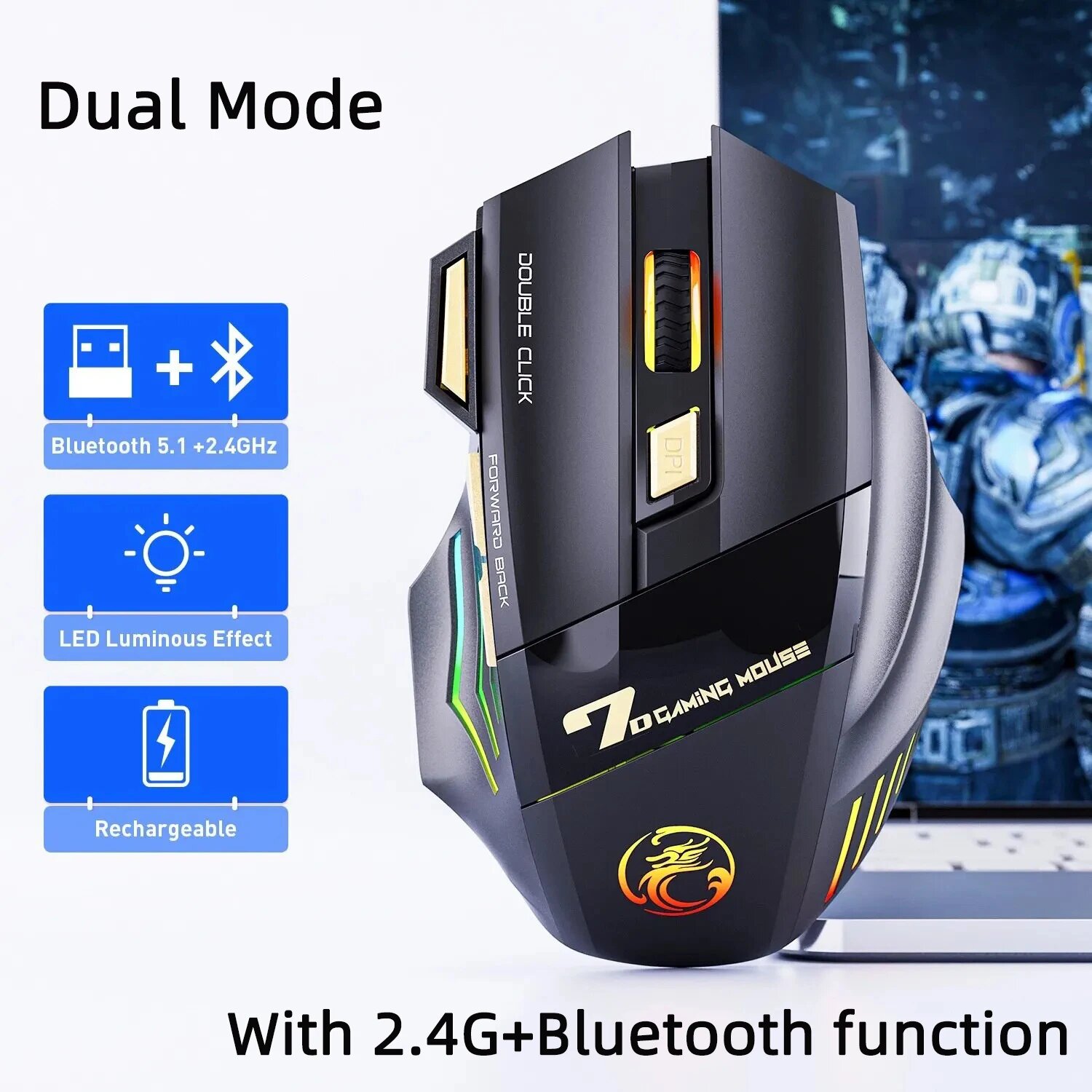 Беспроводная игровая мышь VAORLO GW-X7, Dual Mode
