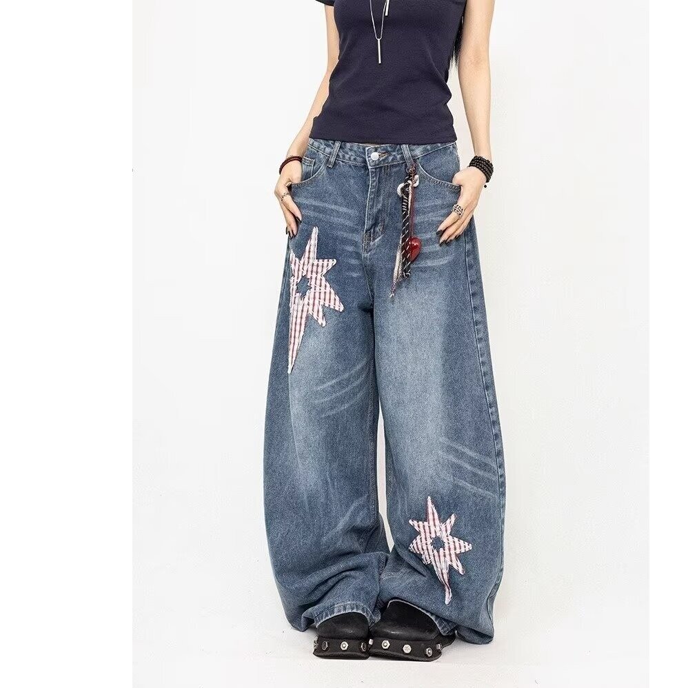JYL Джинсы Женские Карго Винтажные Большие Карманы Стильные Деним, Размер_XXL