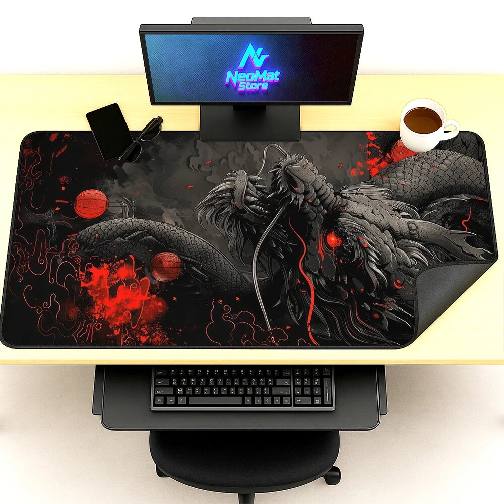 Коврик для мыши Dragon, черный коврик для мыши, японское искусство, игровой коврик 1200x600 Xxxl, удлинитель стола, компьютерный ковер, большой коврик для мыши в стиле аниме, 1000x500