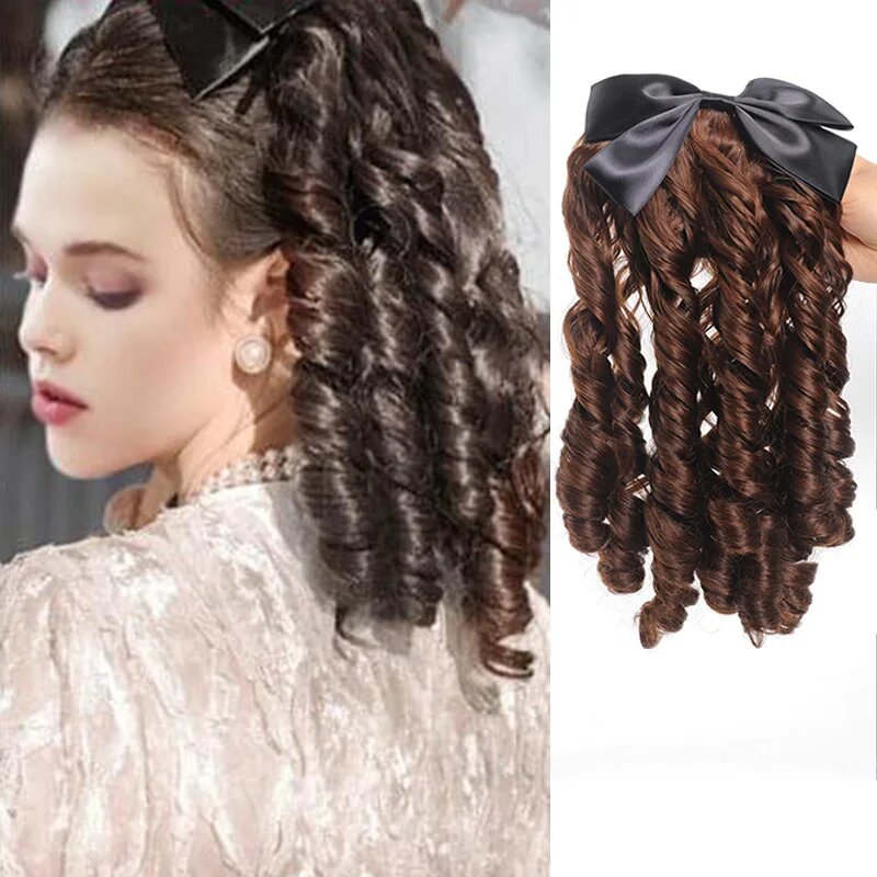 LUPU Синтетический хвост Curly 10 дюймов, Light Brown