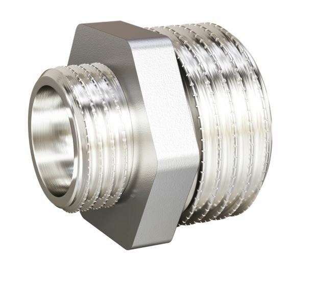 Ниппель переходной LD Pride DN25x20, 1"НР х 3/4"НР, латунь никель LD.67.513.25х20