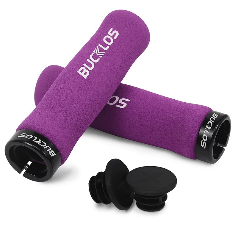 BUCKLOS Ручки на руль MTB, фиолетовые, губка, черные колпачки