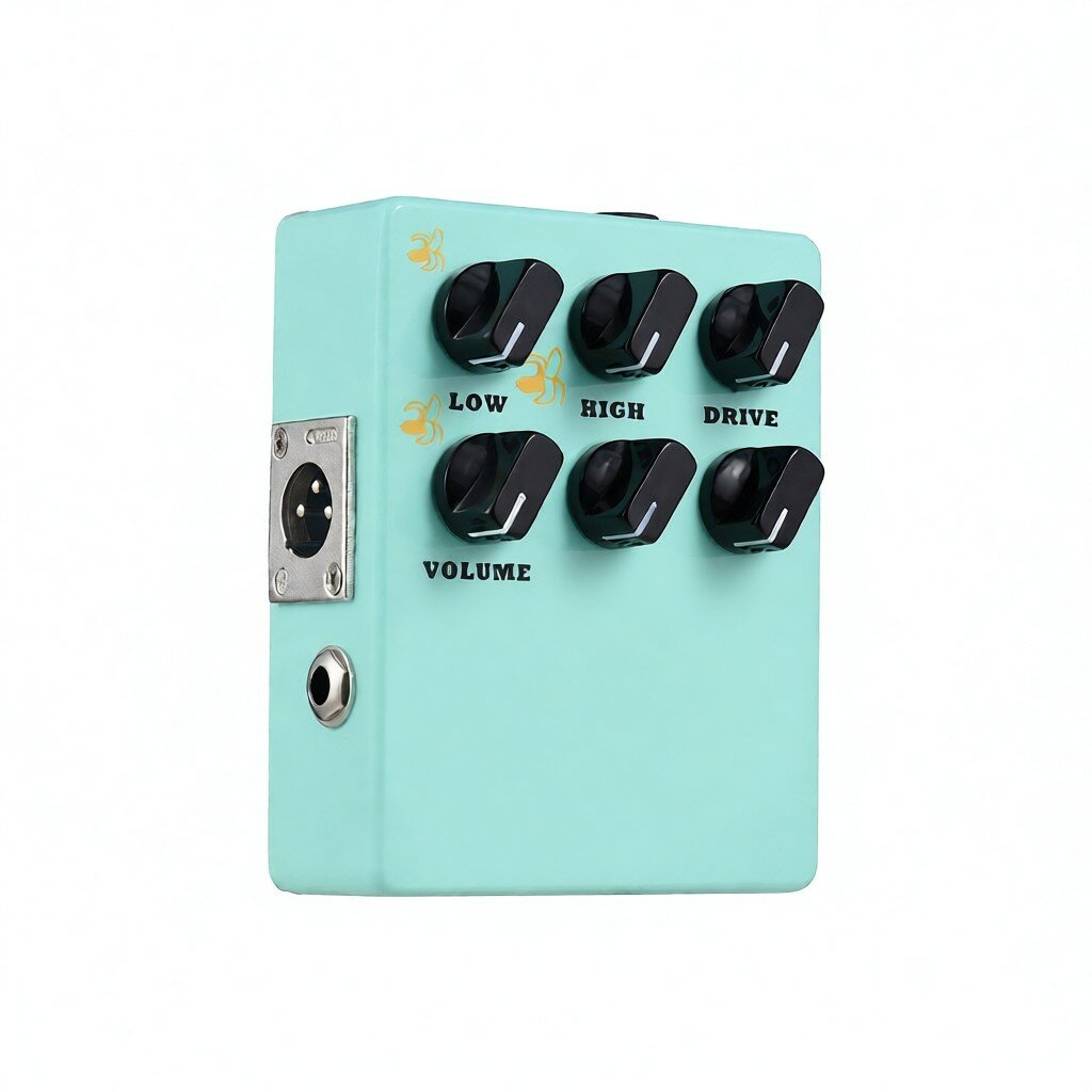 Driver and DI Box Bass Effector Pedal для электрогитары басс с выходом XLR Bass Amp Pedal True Bypass DC 9V 6.35mm интерфейс вход/выход, материал алюминиевый сплав, цвет зеленый, размер 10*4*12cm, вес 355g, потребление тока 50mA, в комплект входят 1 x