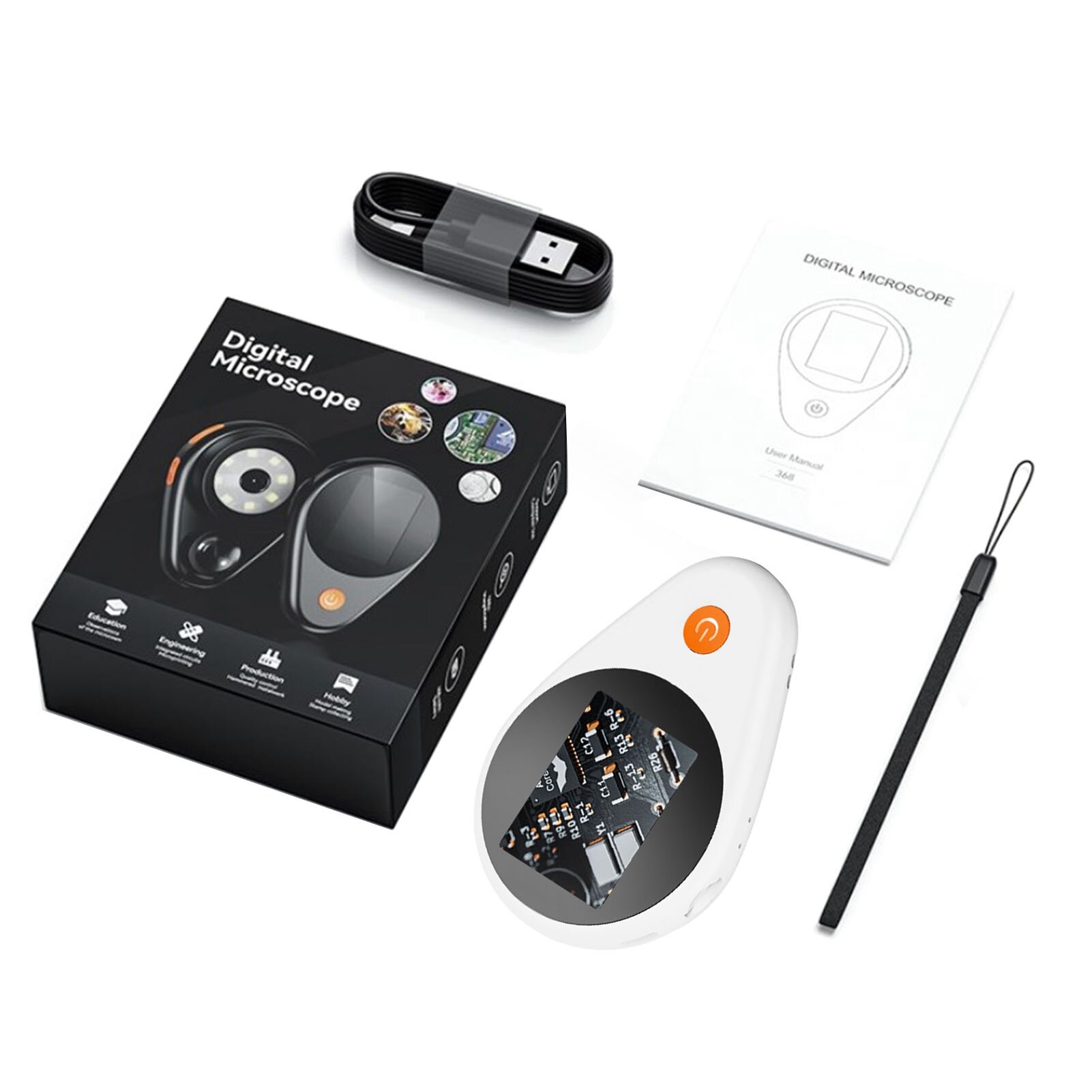 Портативный электронный микроскоп с 2-дюймовым цветным IPS-экраном, 500-кратным увеличением и встроенными 8 светодиодами, для научных экспериментов, белый.