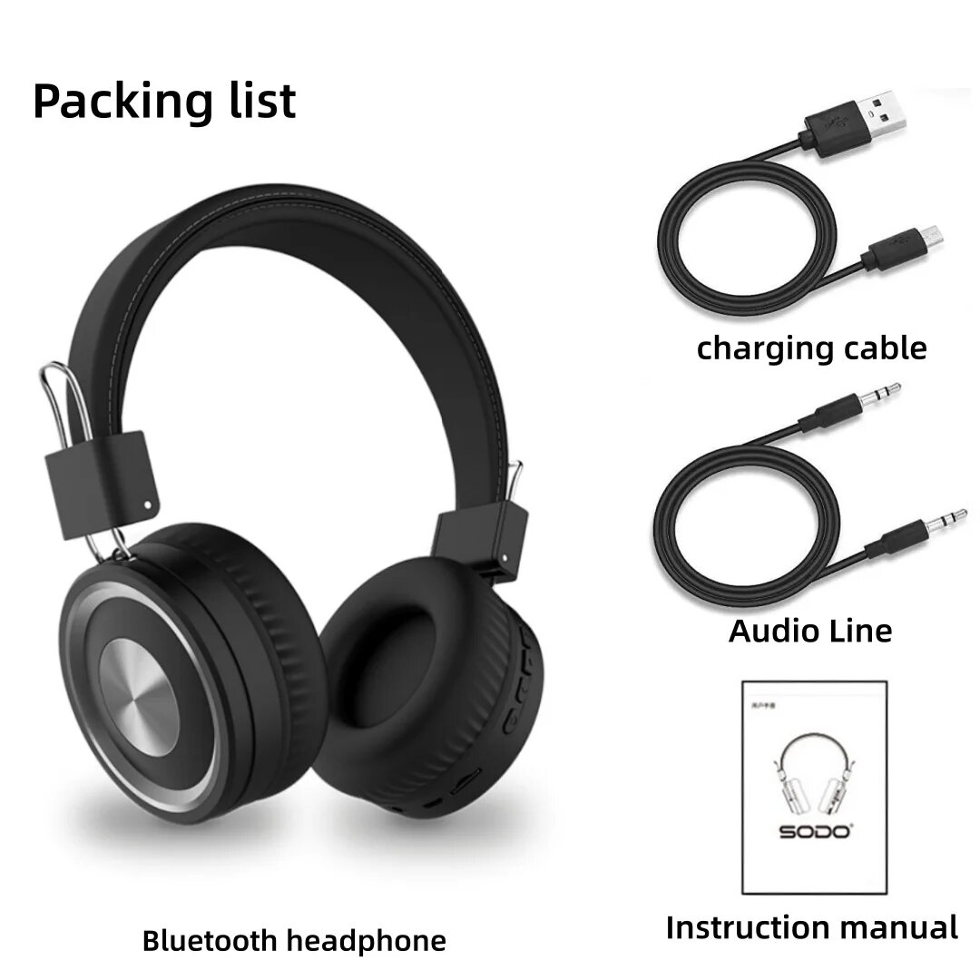 Беспроводные наушники SODO 1002, Bluetooth-совместимая стереогарнитура 5.1, проводные беспроводные наушники, складные с поддержкой микрофона TF