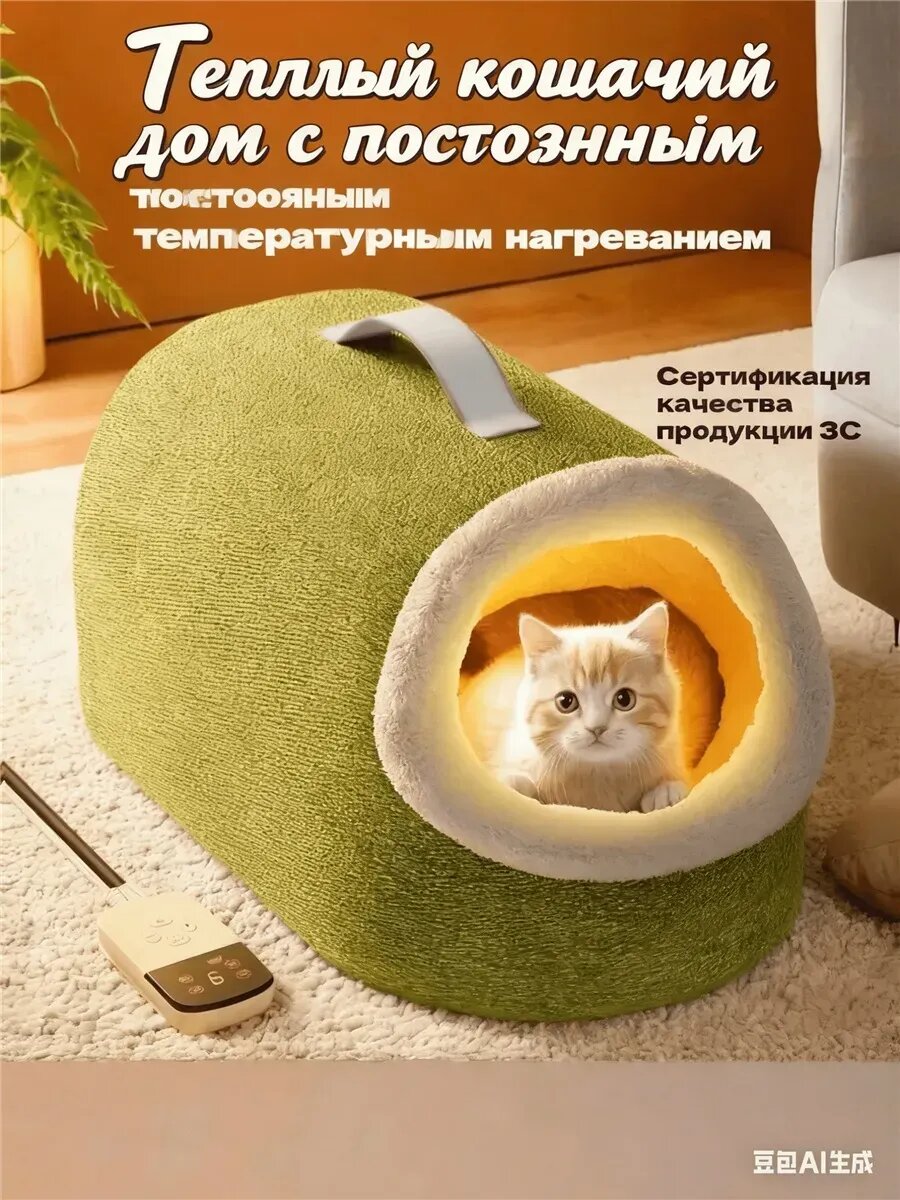 Закрытый теплый кошачий дом с постоянным подогревом