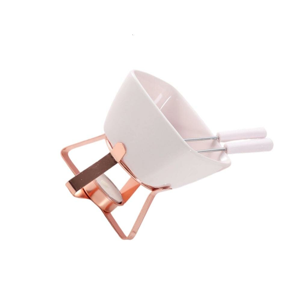 Керамическая фондюшница для шоколада, Розовая чаша - Полка из розового золота