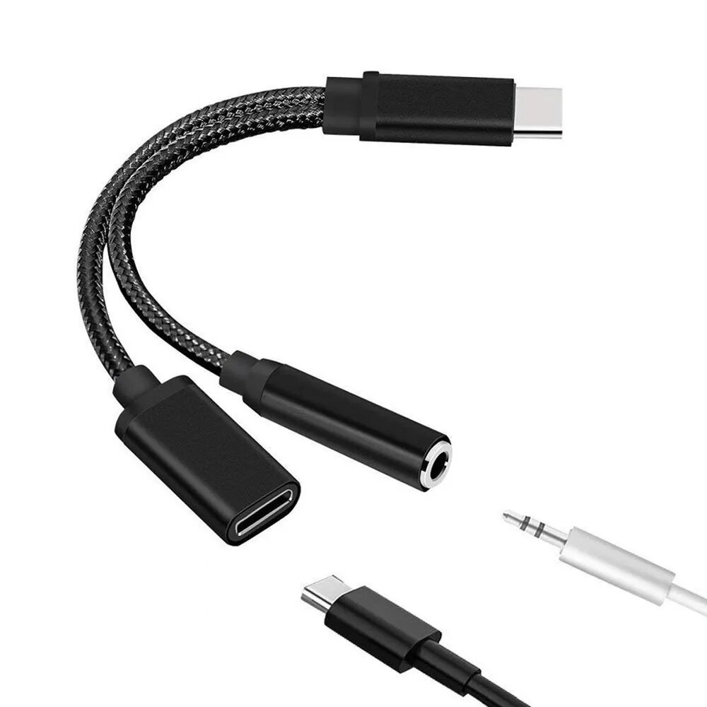 Тип C - 3,5 мм зарядный аудиоадаптер 2 в 1 USB-разветвитель для наушников AUX-кабель для смартфона