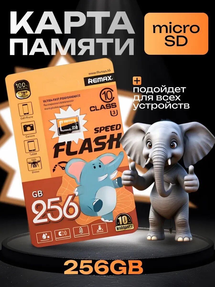 MicroSDHC карта памяти 256 gb Class 10 Remax microSD для видеорегистратора, телефона, камеры видеонаблюдения / флешка