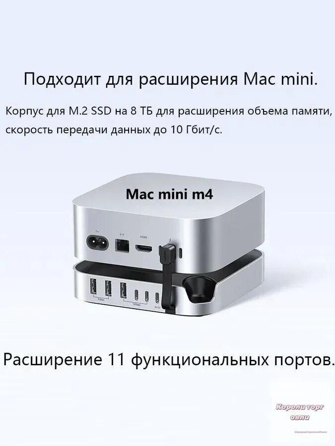 USB Док-станция для Mac Mini M4 – серебряный Hub с быстрой передачей данных и многофункциональной подключением
