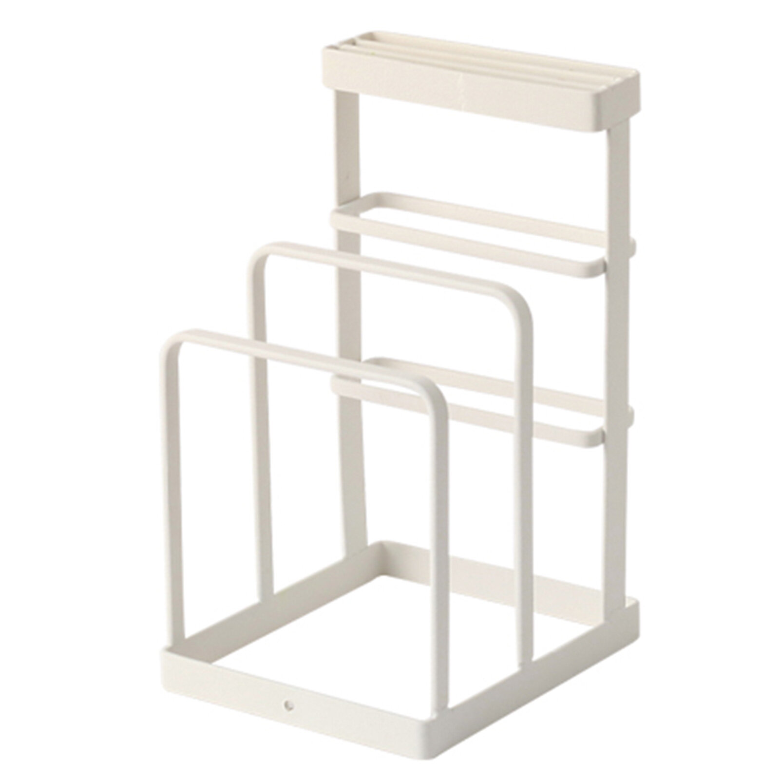 Блок для ножей с держателем для доски для нарезки, органайзер для кухонных ножей, держатель для крышек кастрюль, сушильный стеллаж для кухни, стойка для хранения крышек кастрюль, органайзер для кухонного стола, материал железо, цвет белый/коричневый,