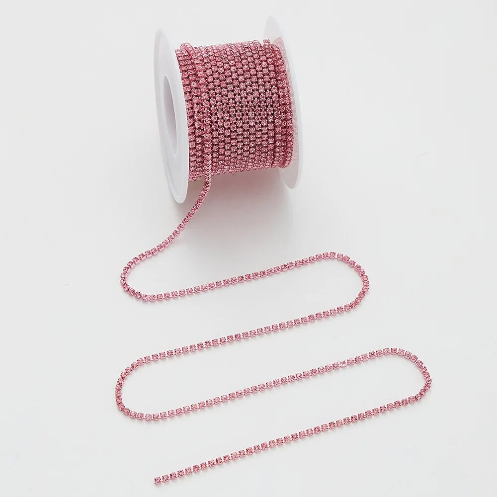 Цепочка из страз SS4, SS6, SS8, SS12 (2 мм, 3 мм) Crystal AB 1 Yard 0.9Meter, SS6-2mm, Pink
