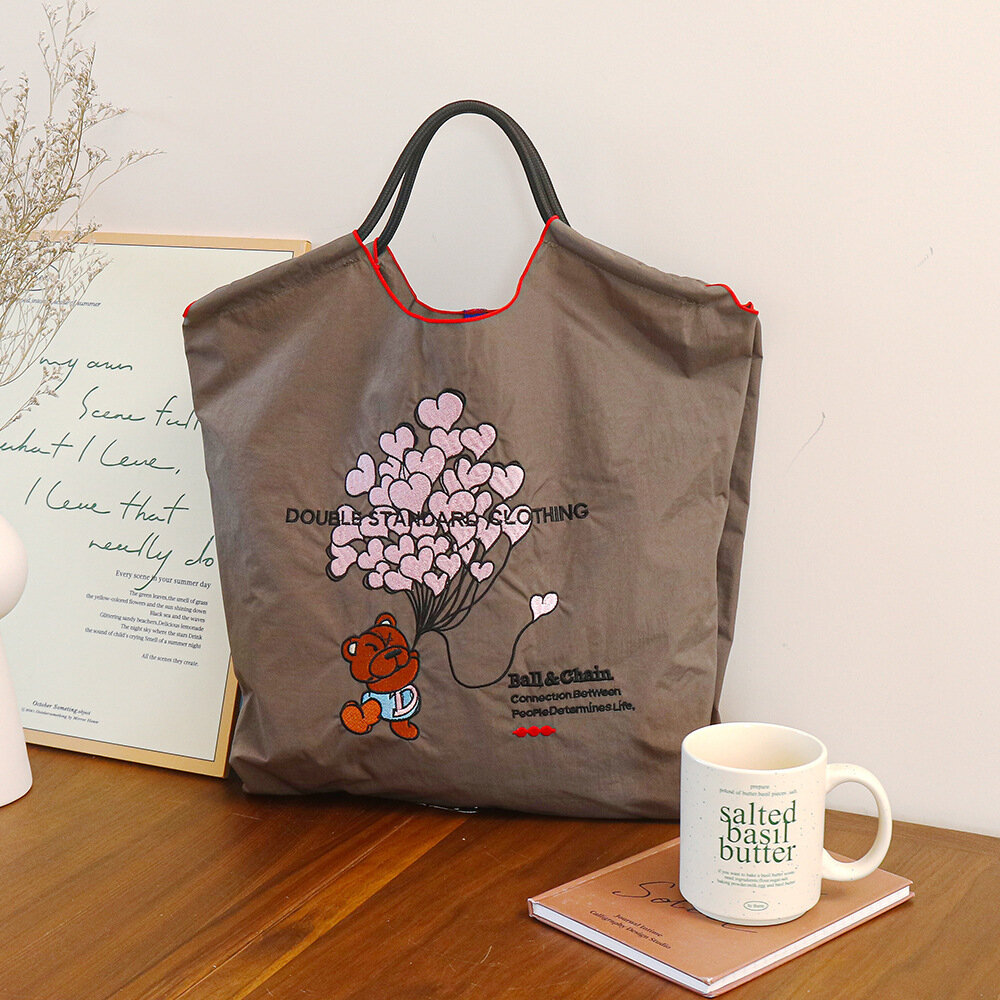 Японский стиль, ручная работа, сумка с шариковой цепочкой, экологичная сумка для покупок, нейлоновая ткань, вышитый цветок, ручная сумка из холста, нейлоновая сумка для покупок