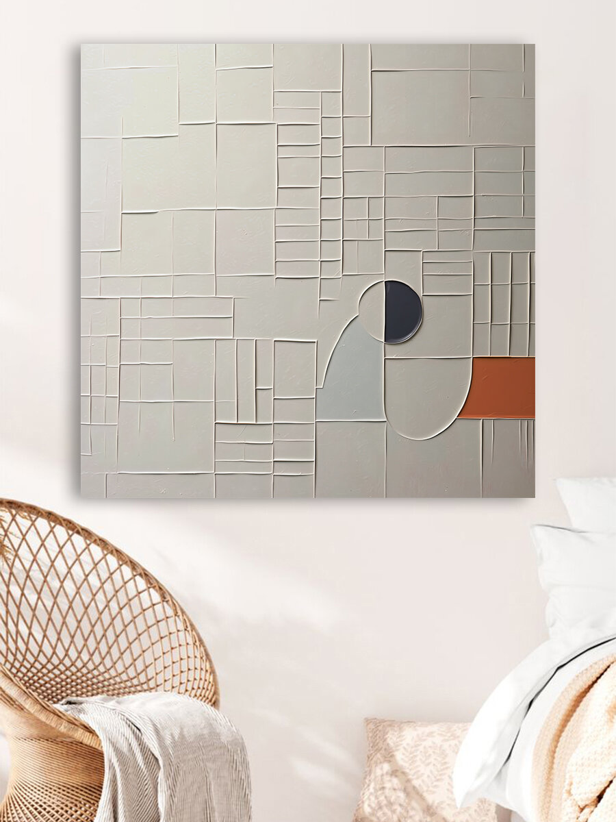 Картина на холсте - "Абстрактный минимализм с эффектом 3D, бетон, штукатурка (картина плоская печать на холсте)", 40х40 см.