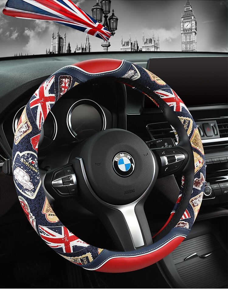 Дышащий чехол для рулевого колеса с узором ｕｎｉｏｎ Jack, моро-красная, двойная D-образная форма для Volkswagen Toyota