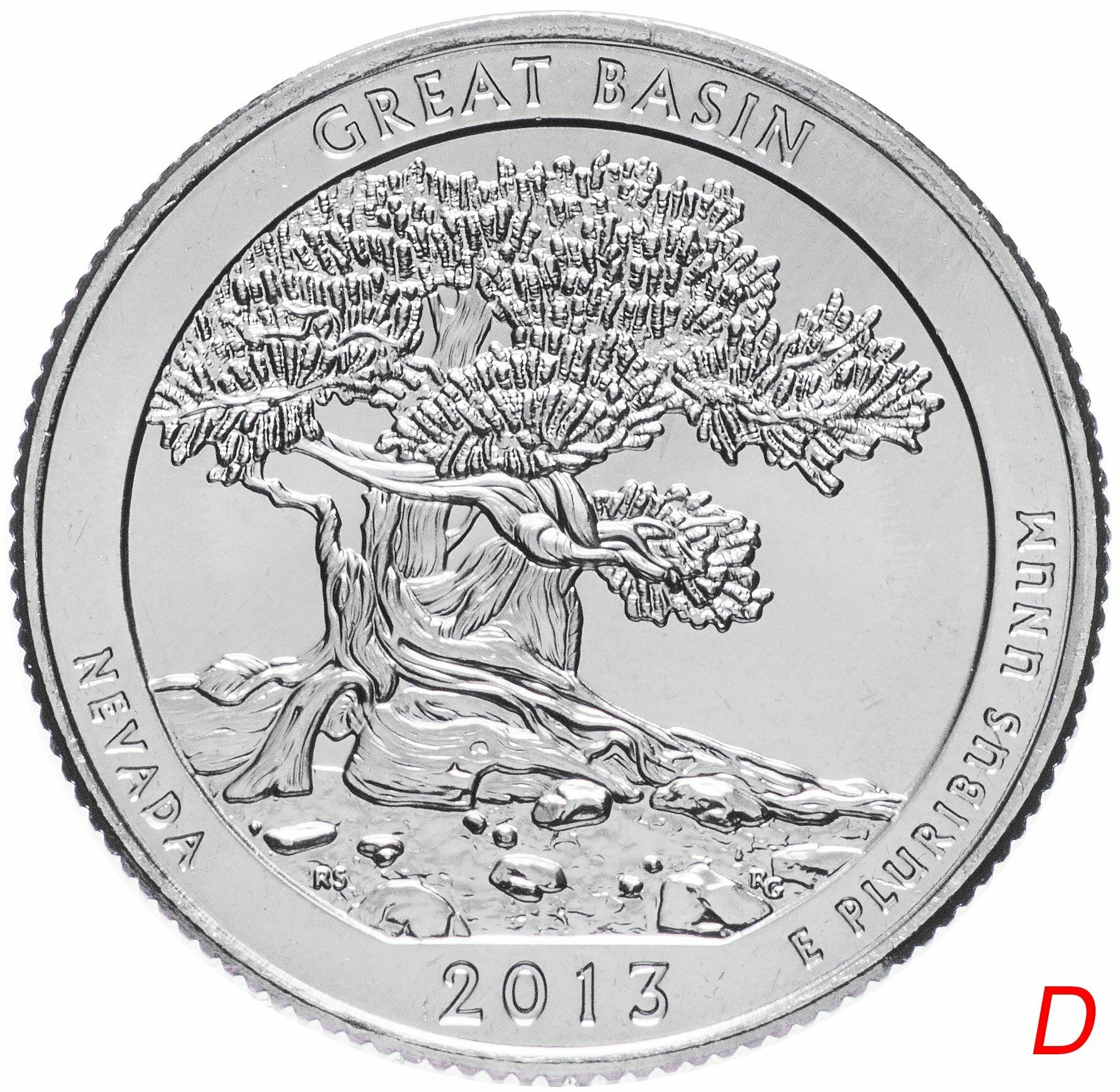 США 1/4 доллара 25 центов, квотер 2013 D — "Национальный парк Грейт Бейсин" 18-й парк, Мельхиор медь-никель, в сохранности UNC