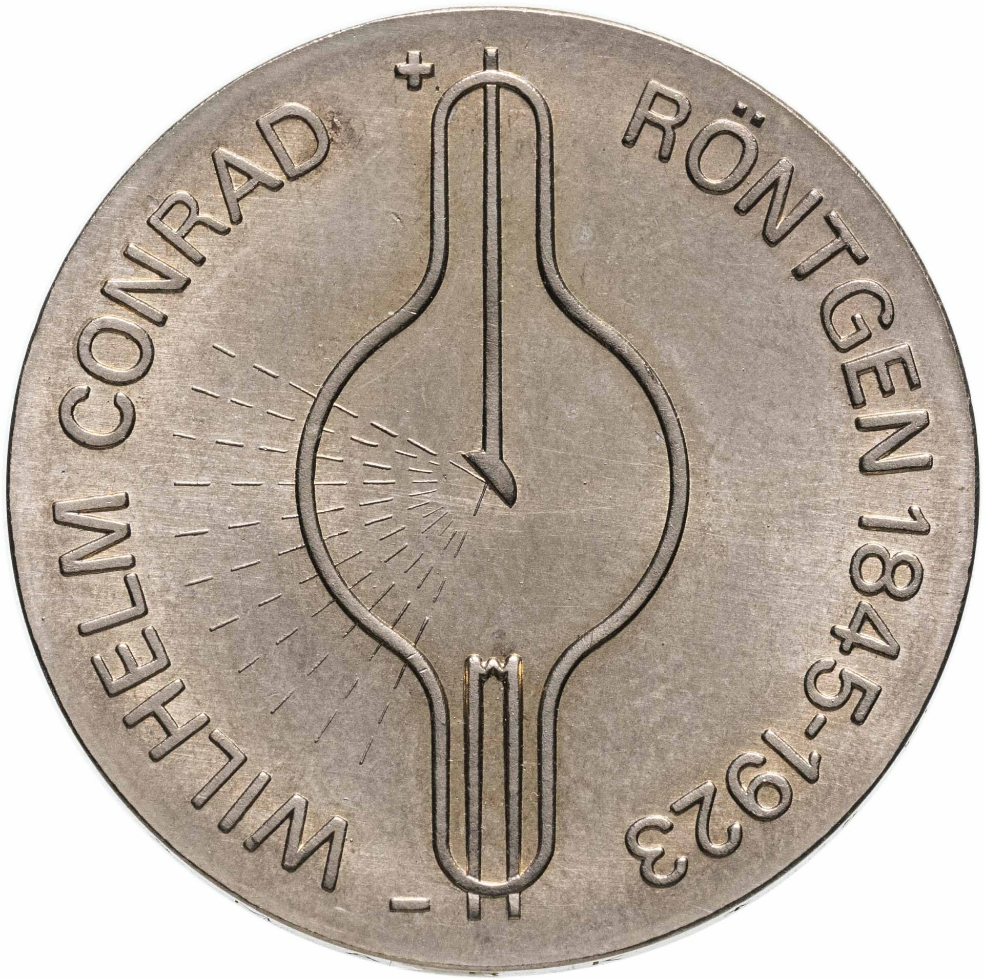 Германия ГДР 5 марок 1970 "125 лет со дня рождения Вильгельма Конрада Рентгена", Медь, в сохранности UNC