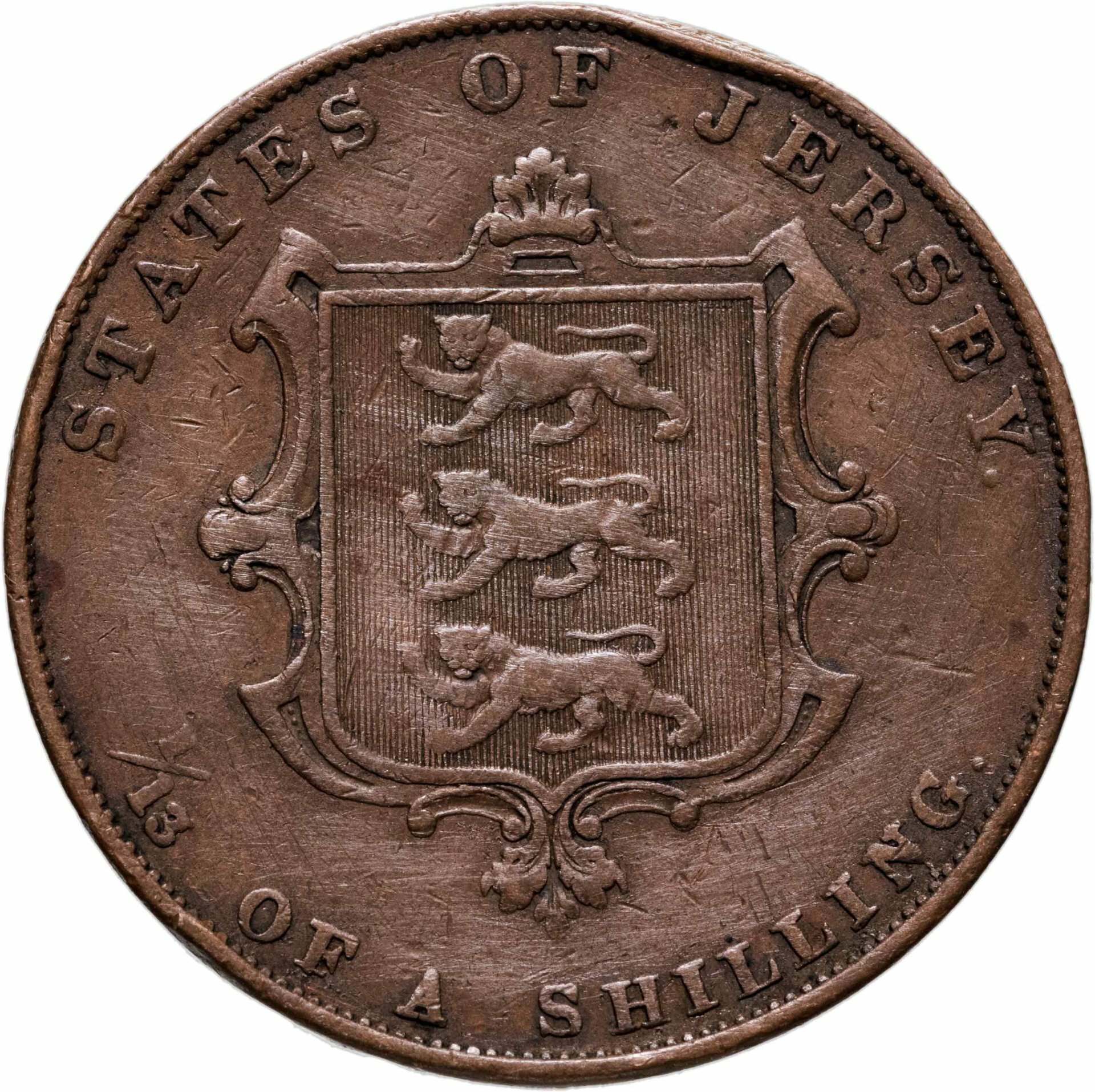 Джерси 1/13 шиллинга shilling 1858, Бронза, в сохранности VF