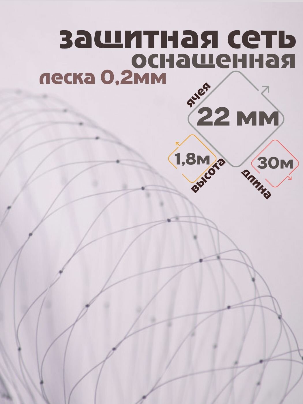 Финка сеть защитная 22 мм: 1,8м-30м (0,2мм) интерьер и сад