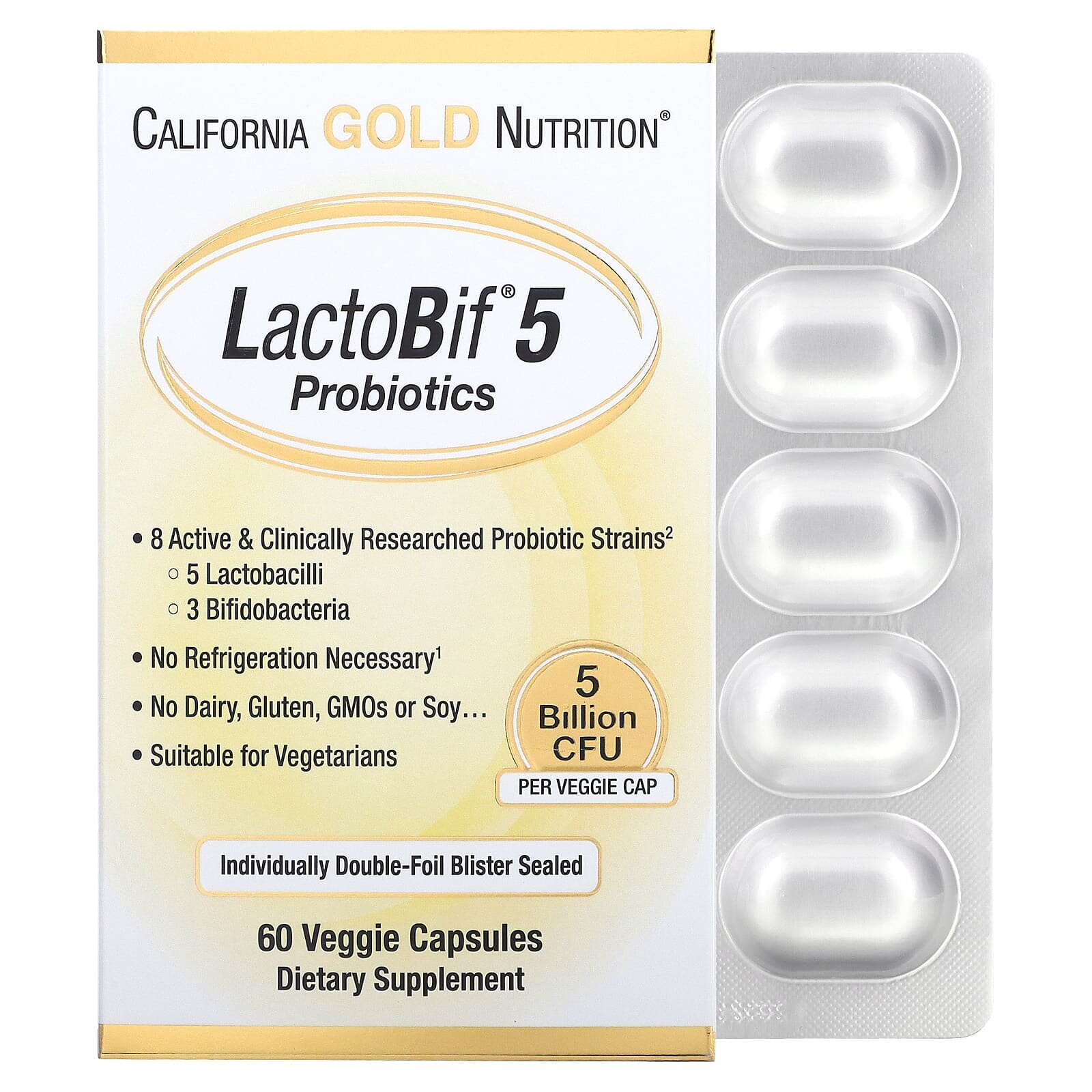 California GOLD Nutrition California Gold Nutrition, Пробиотики LactoBif, 100 млрд КОЕ, 60 капсул