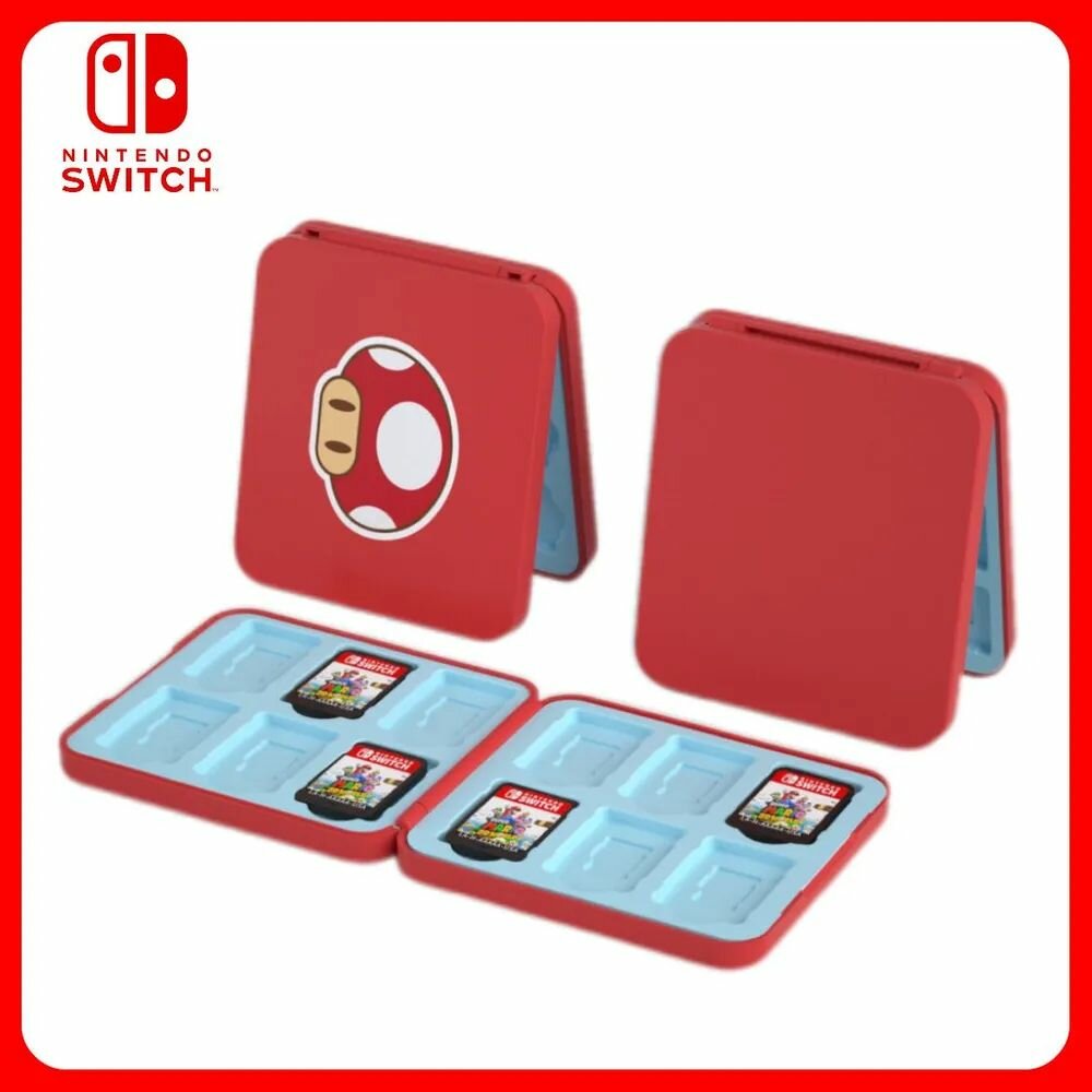 Switch Футляр чехол кейс для 12 картриджей и 12 TF-карт памяти Красный гриб