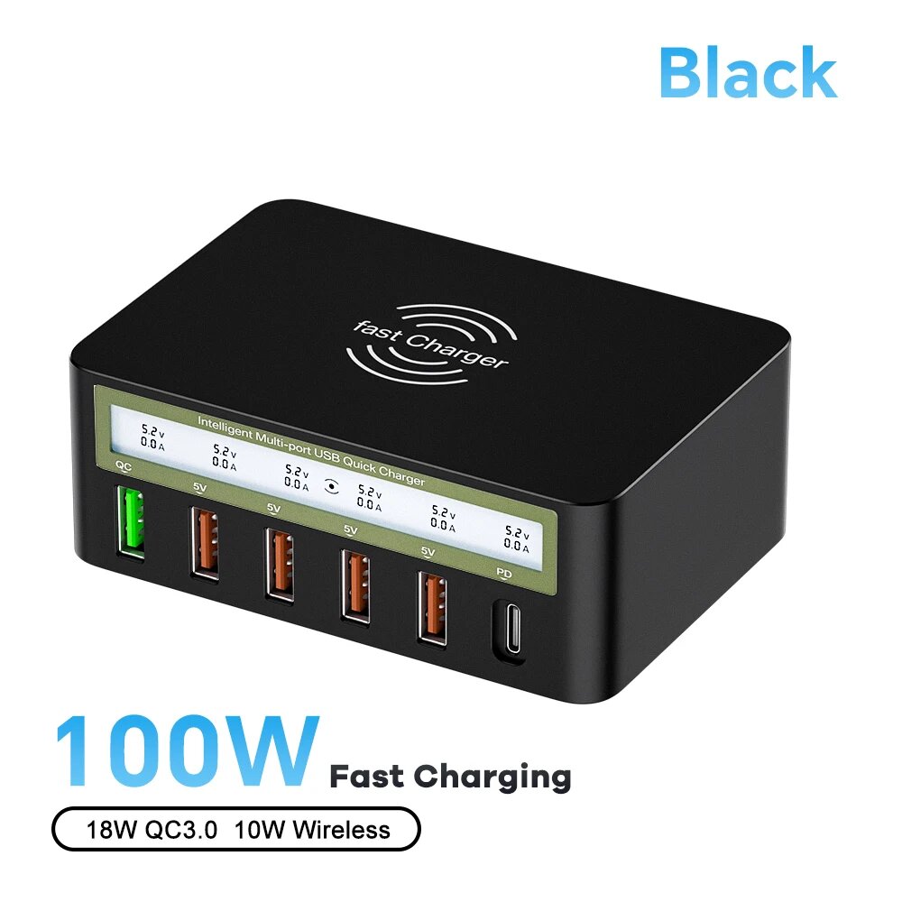 Зарядное 100W Black EU Plug с 6 USB