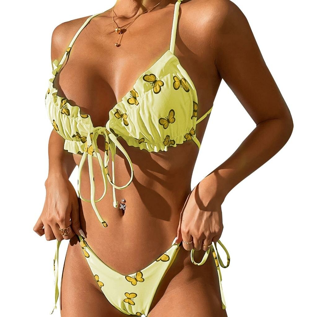 Женский бикини треугольной формы с высокой посадкой, Желтый - S