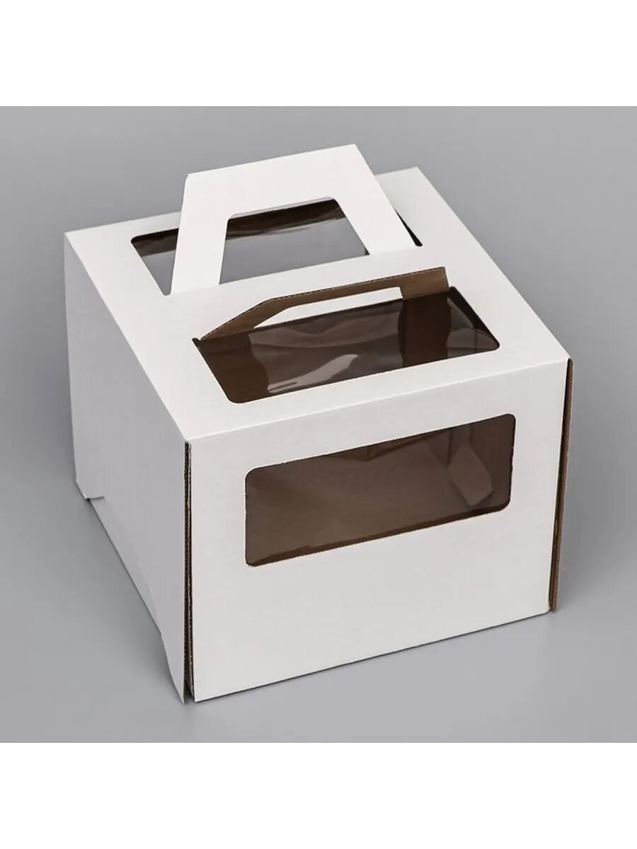 Удобная коробка для торта с ручками и окнами