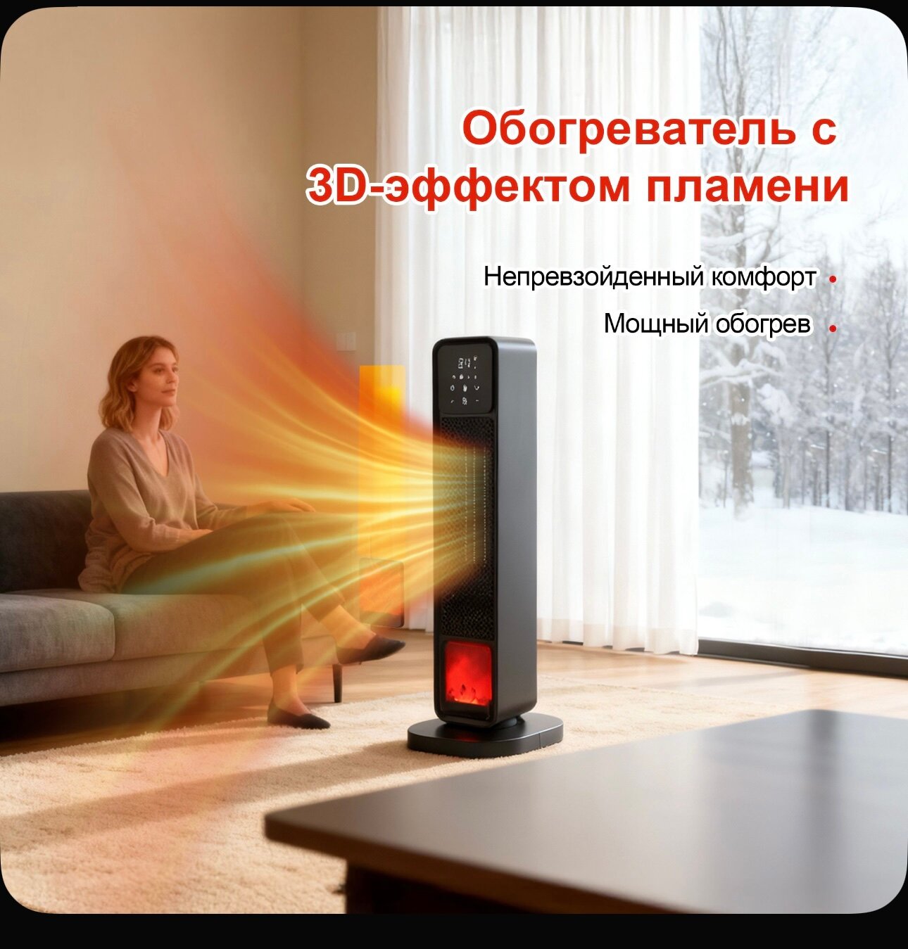 Тепловентилятор бытовой, 1500Вт, функция вращения и защита от опрокидывания