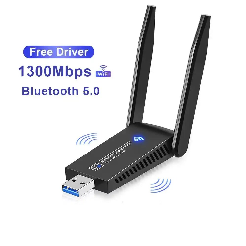 Двухдиапазонный Wi-Fi адаптер Bluetooth 5.0 Realtek 1300 Мбит/с черный